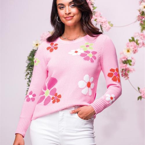 Chandail avec fleurs Rose MEDIUM SS24 | Créations Chantal