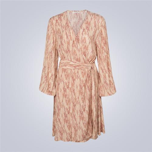 ROBE CROISÉE À IMPRIMÉ 40 Beige Écourté Col en V | M2 Boutiques